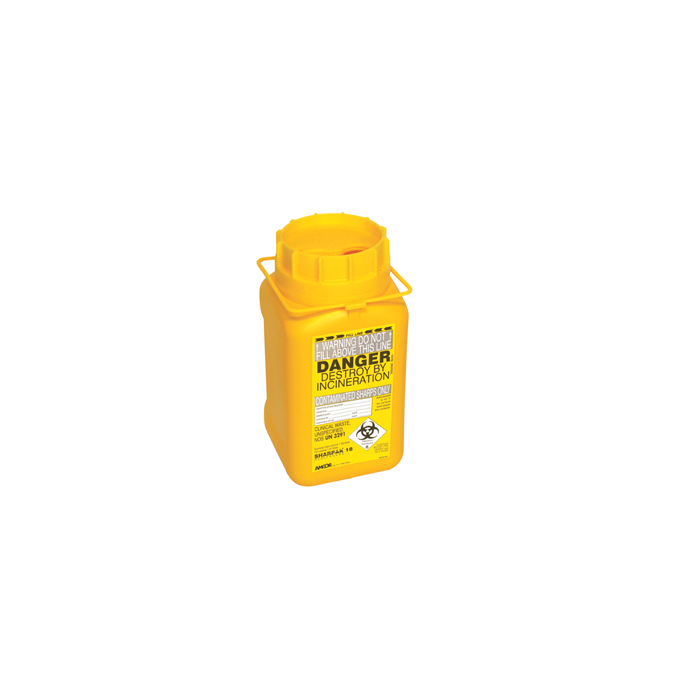 Sharpak 1.58 Litre Sharps Bin with VisiLock Yellow Lid | AHP Medicals